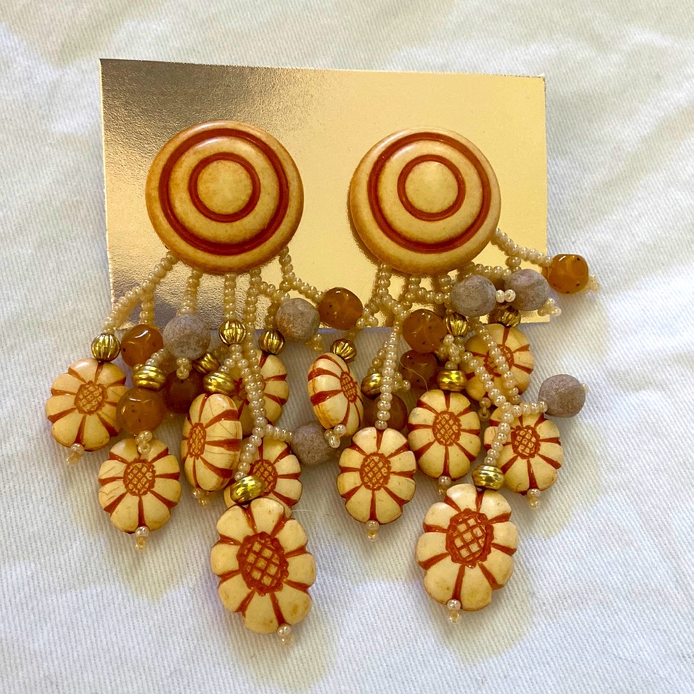 Genuine 80s Vintage Earthy Funky Chunky Earrings - Gem
